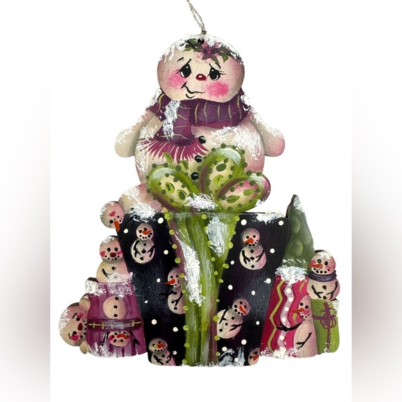 Hand Crafted | Holiday | Folk Art Snowmen Holiday Wooden Christmas ...